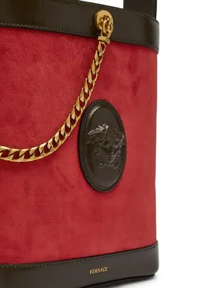 Versace Chain Small Leather And Suede Bucket Bag