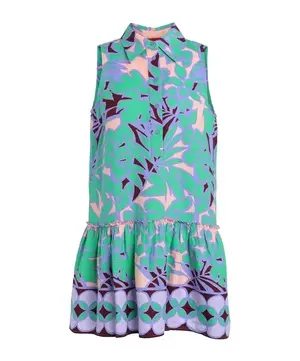 MAXCO. Max&co. Sleeveless Collared Floral Print Linen Shirt Dress With Gathered Hem