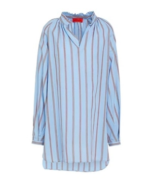MAXCO. Max&co. Striped V-neck Dress With Ruffles And Button Cuffs - Blue