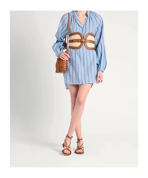 MAXCO. Max&co. Striped V-neck Dress With Ruffles And Button Cuffs