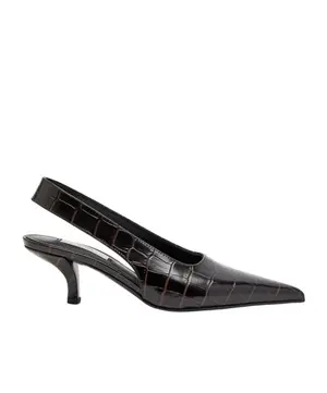 TOTEME Classic Croco Embossed Leather Slingback Pumps - Black