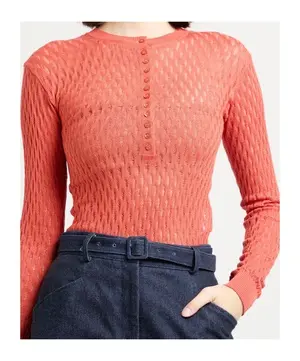 MAXCO. Max&co. Button Neck Fine Knit Sweater