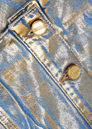 GANNI Foil-print Strapless Denim Top