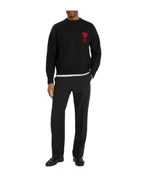 AMI Paris Red Heart Logo Crew Neck Knit Sweater