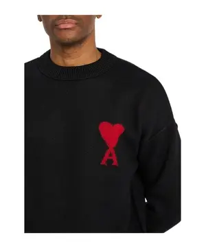 AMI Paris Red Heart Logo Crew Neck Knit Sweater