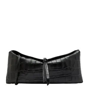 Staud Eve Crocodile-effect Leather Clutch - Black