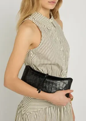 Staud Eve Crocodile-effect Leather Clutch