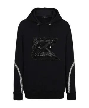 Balmain Embroidered Drawstring Hoodie - Black