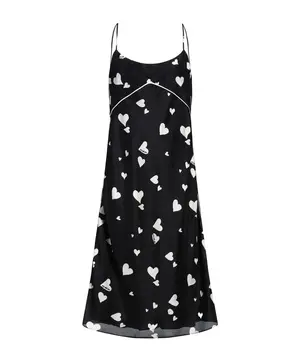 Marni Two-tone Satin Slip Dress With Heart Print - Black