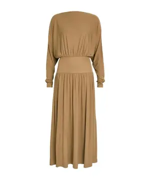 TOTEME Gathered Crepe-jersey Midi Dress - Brown