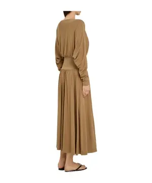 TOTEME Gathered Crepe-jersey Midi Dress - Brown