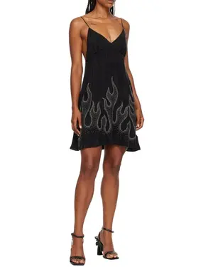Palm Angels Flame-embellished V-neck Mini Dress