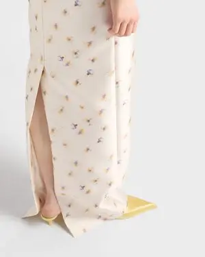 Prada Long Floral Print Silk And Wool Dress - Cream