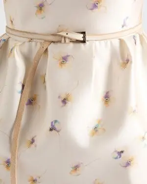 Prada Long Floral Print Silk And Wool Dress - Cream