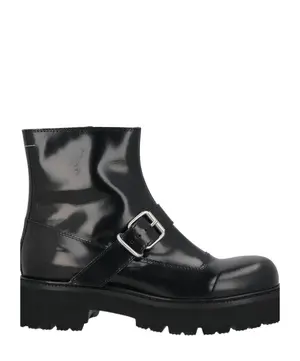 MAISON MARGIELA Glossed Leather Zip-up Buckled Block Heel Boots