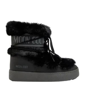 Moon Boot Faux Fur Waterproof Lace-up Snow Boots - Black