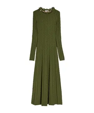 Rabanne Cable-knit Midi Dress With Chain Embellishment - Green