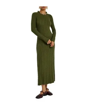 Rabanne Cable-knit Midi Dress With Chain Embellishment - Green