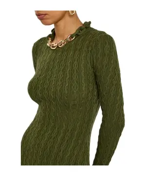 Rabanne Cable-knit Midi Dress With Chain Embellishment - Green