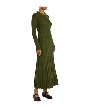 Rabanne Cable-knit Midi Dress With Chain Embellishment - Green