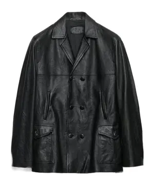 Prada Double-breasted Nappa Leather Caban Jacket - Black