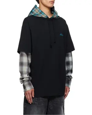 We11Done Plaid-paneled Hooded Top
