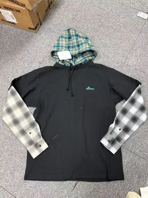 We11Done Plaid-paneled Hooded Top