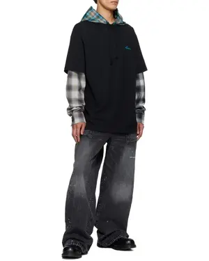 We11Done Plaid-paneled Hooded Top