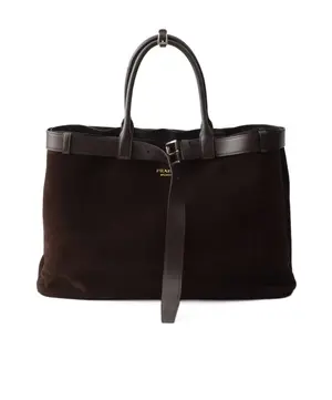 Prada Suede Tote Bag With Belt Detail - Dark Brown
