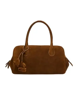 Magda Butrym Brigitte Suede Handbag With Flower Charm - Light Brown