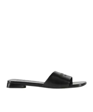 Balenciaga Logo Embossed Leather Flat Slippers