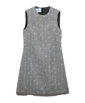 Prada Embroidered Pinstripe Mini Dress - Anthracite Gray