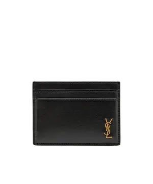 Saint Laurent Logo Leather Card Holder - Black
