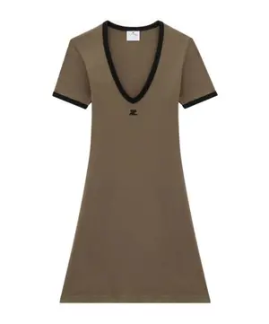 COURREGES Courrèges Contrast V-neck Mini Dress - Green