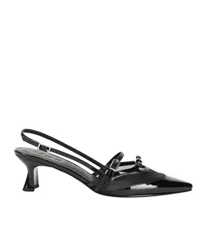 MAXCO. Patent Leather Slingback Pumps With Bow Detailing