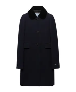 Prada Single-breasted Natté Fabric Coat With Detachable Velvet Collar