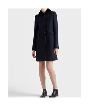 Prada Single-breasted Natté Fabric Coat With Detachable Velvet Collar