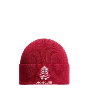 Moncler Logo Wool Beanie - Red