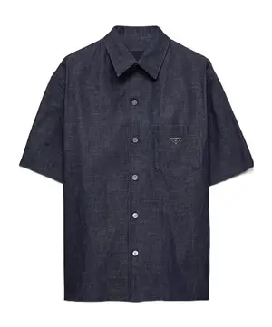 Prada Short-sleeved Chambray Denim Shirt - Blue