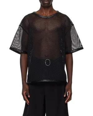 JIL SANDER Perforated Leather Trim Crewneck T-shirt