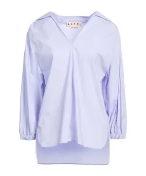 Marni Poplin 3/4 Sleeve Top With V-neck And Side Splits