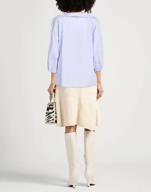 Marni Poplin 3/4 Sleeve Top With V-neck And Side Splits