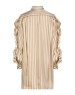 Max Mara Striped Satin Shirt Dress With Ruffled Sleeves