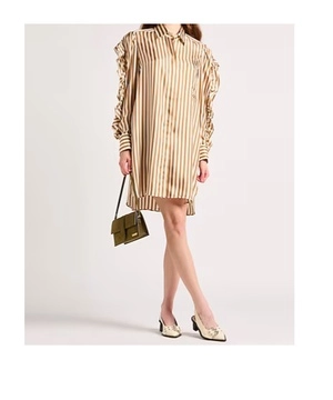Max Mara Striped Satin Shirt Dress With Ruffled Sleeves