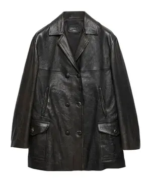 Prada Double-breasted Nappa Leather Caban Jacket - Black