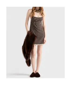 Prada Embellished Checked Georgette Mini Dress