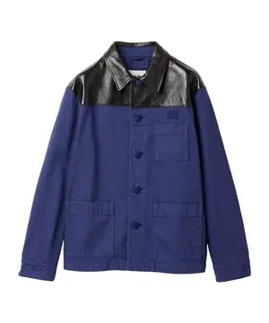 Miu Miu Single-breasted Garment-dyed Gabardine And Leather Jacket - Blue