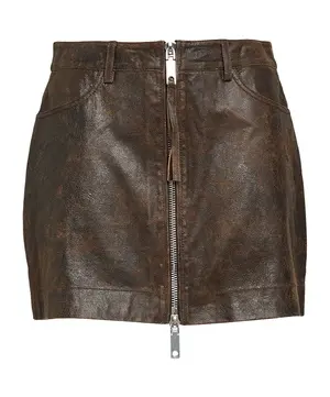 MAXCO. Max&co. Distressed Leather Mini Skirt - Black