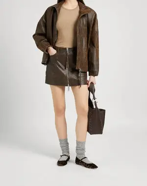 MAXCO. Max&co. Distressed Leather Mini Skirt