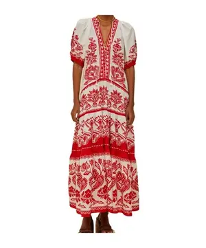 Farm Rio Floral-pattern Puff-sleeve Midi Dress